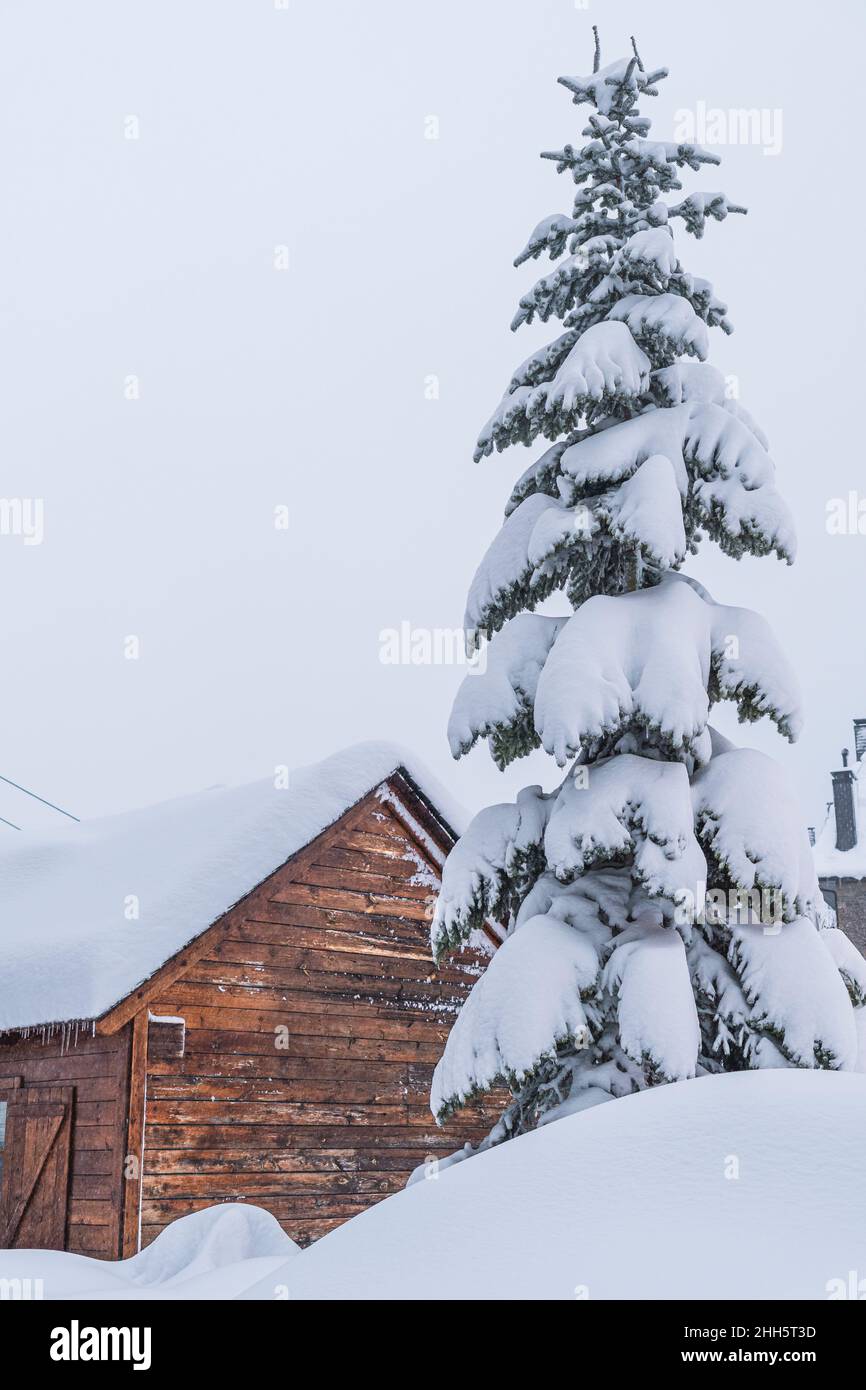Wooden hut snow hi-res stock photography and images - Alamy