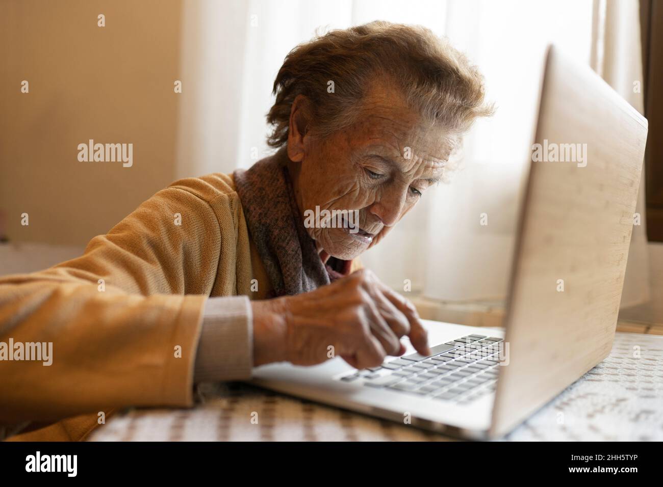 Retired woman on computer hi-res stock photography and images - Alamy