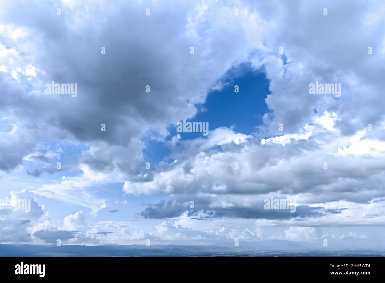 Landscape of natural cloudscape background. Attractive photo of beautiful bright blue sky with ...