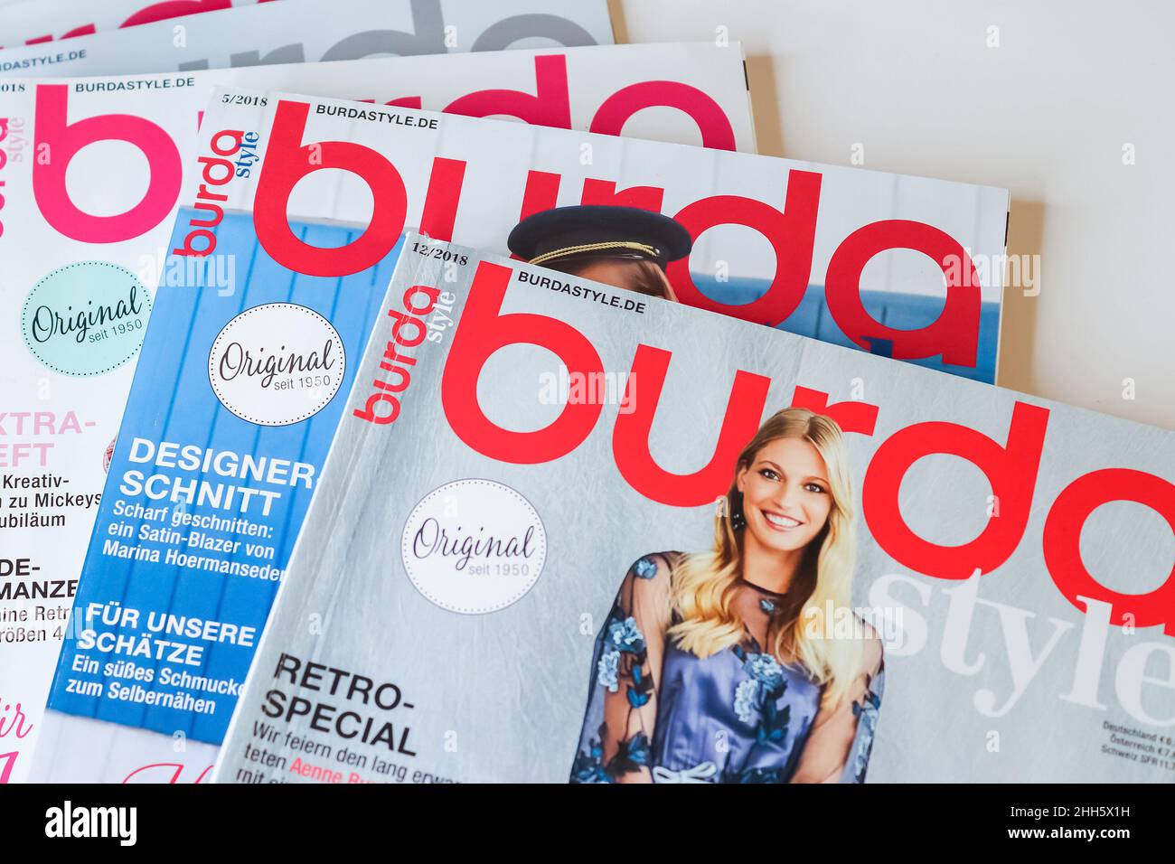 A stack of Burda magazines for handicrafts and current fashion trends ...