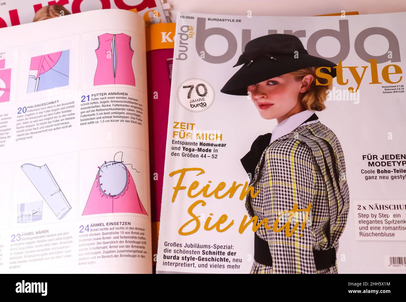 A stack of Burda magazines for handicrafts and current fashion trends ...