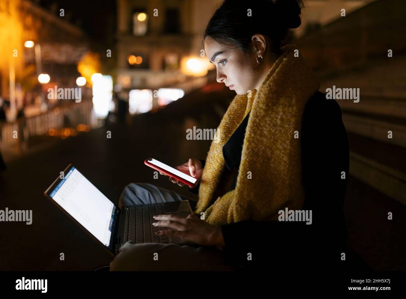 Teenager using computer at night hi-res stock photography and images ...