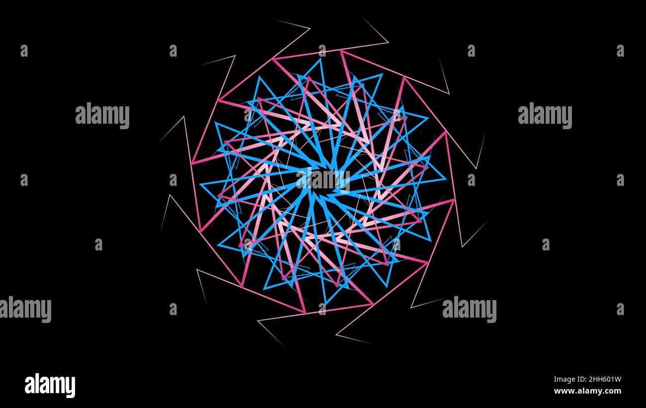 Hypnotic circular pattern of colored geometric lines on black ...