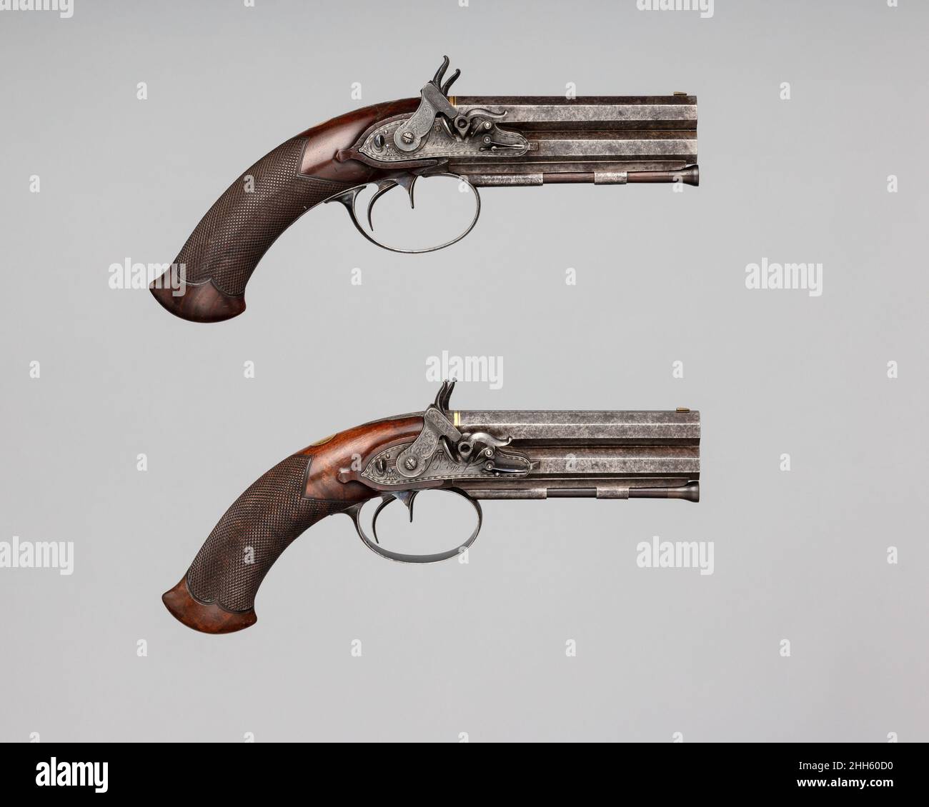 Pair of Over-and-Under Tube-Lock Percussion Pistols with Case and ...