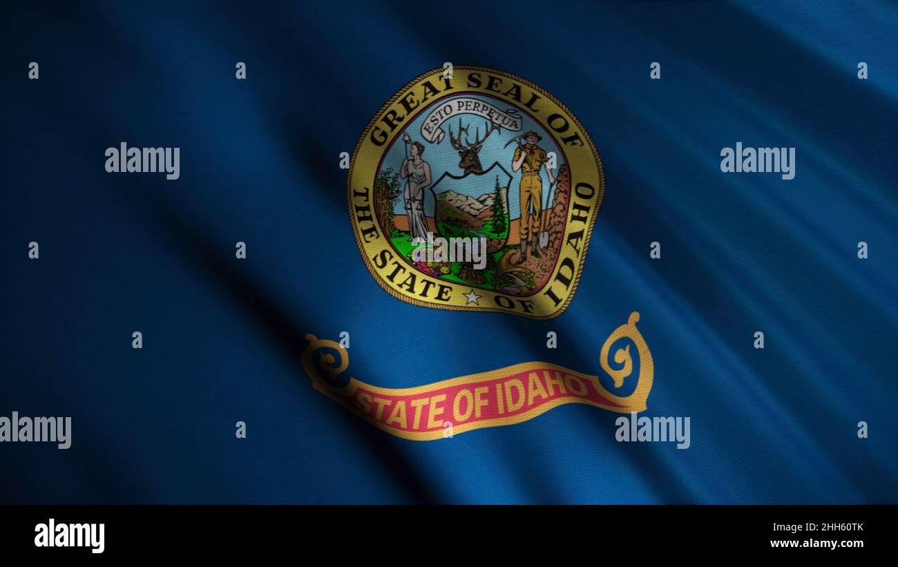 Close-up of waving flag of Idaho. Animation. Animated background with ...
