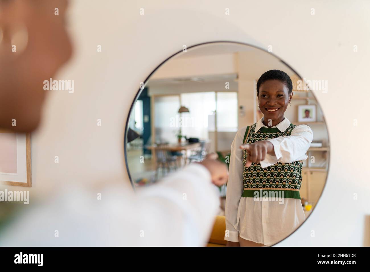Happy woman mirror hi-res stock photography and images - Alamy