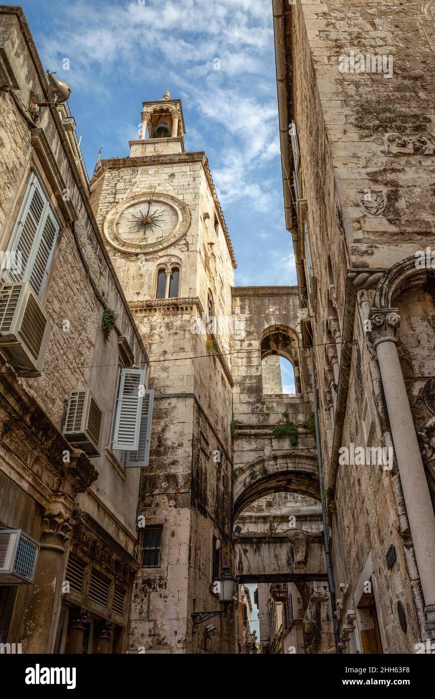 Clock tower at Iron Gate of Diocletian's Palace, Split, Dalmatia ...