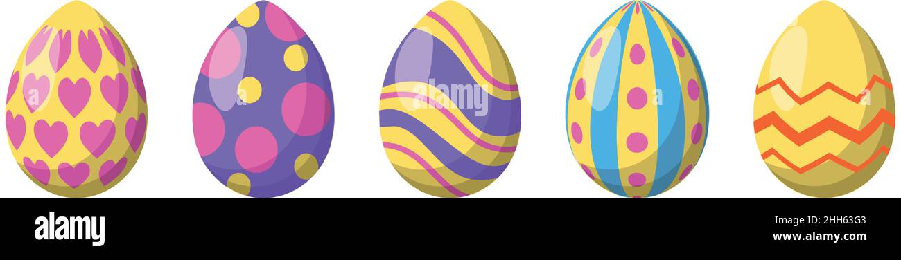 Set of 5 different colorful Easter eggs - Vector illustration Stock ...