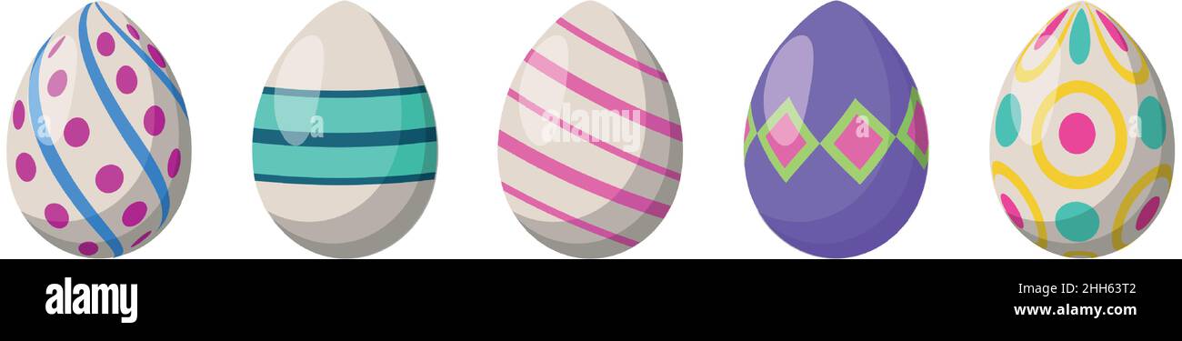 Set of 5 different colorful Easter eggs - Vector illustration Stock ...