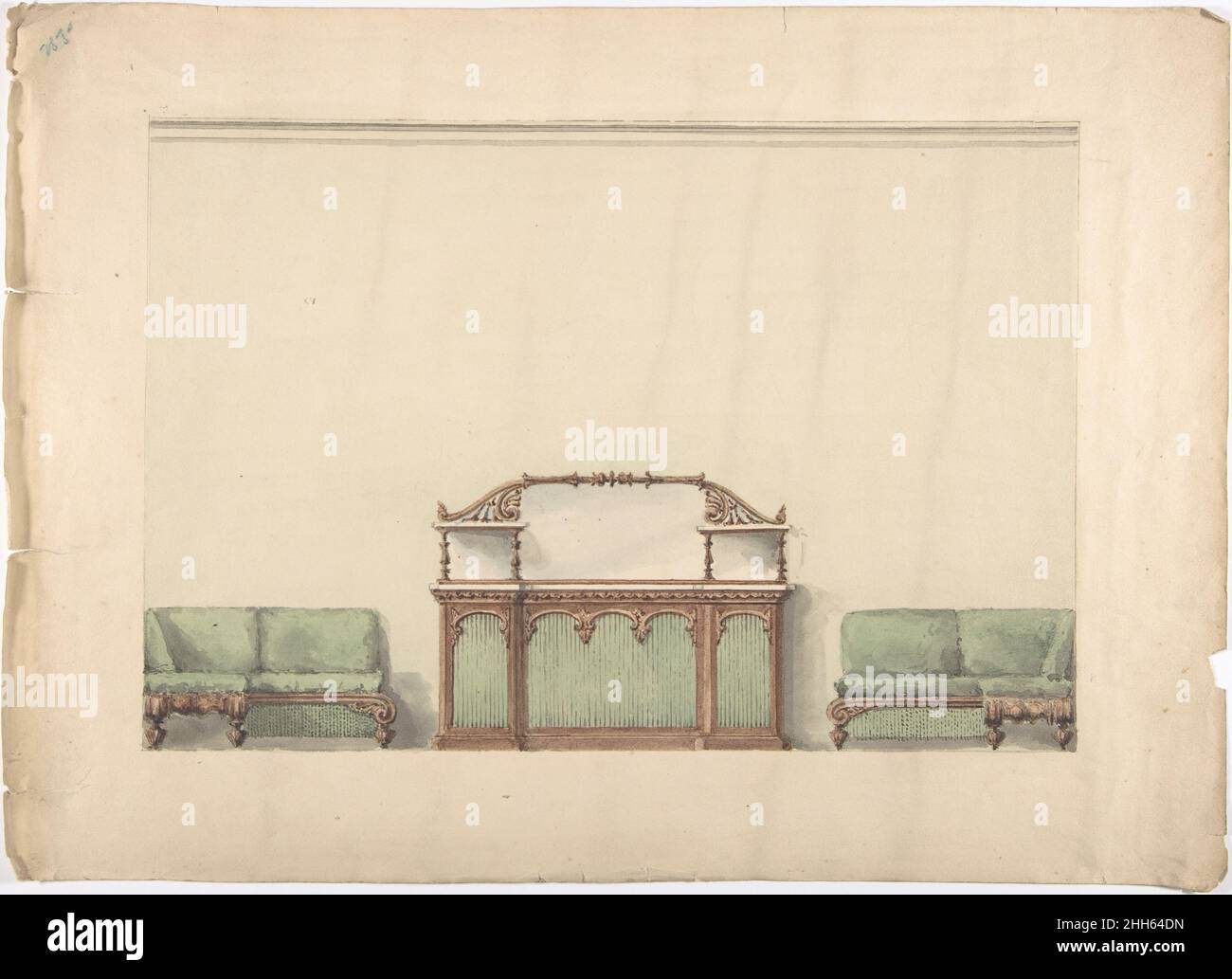 Design for a Mirrored, Marble-topped Cabinet and Two Sofas early 19th ...
