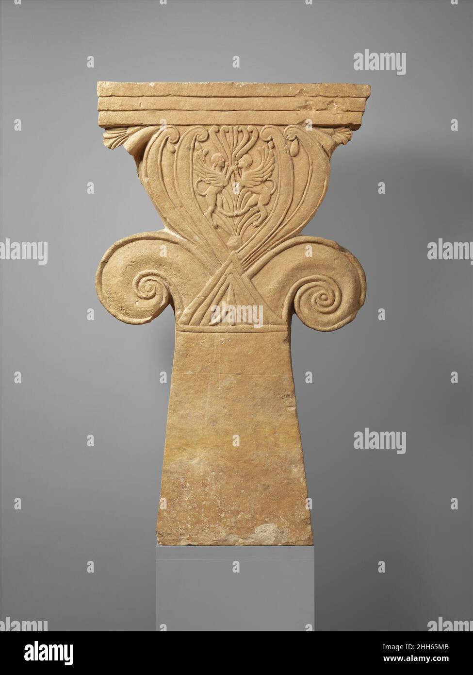 Limestone funerary stele (shaft) with a "Cypriot capital" 5th century B ...