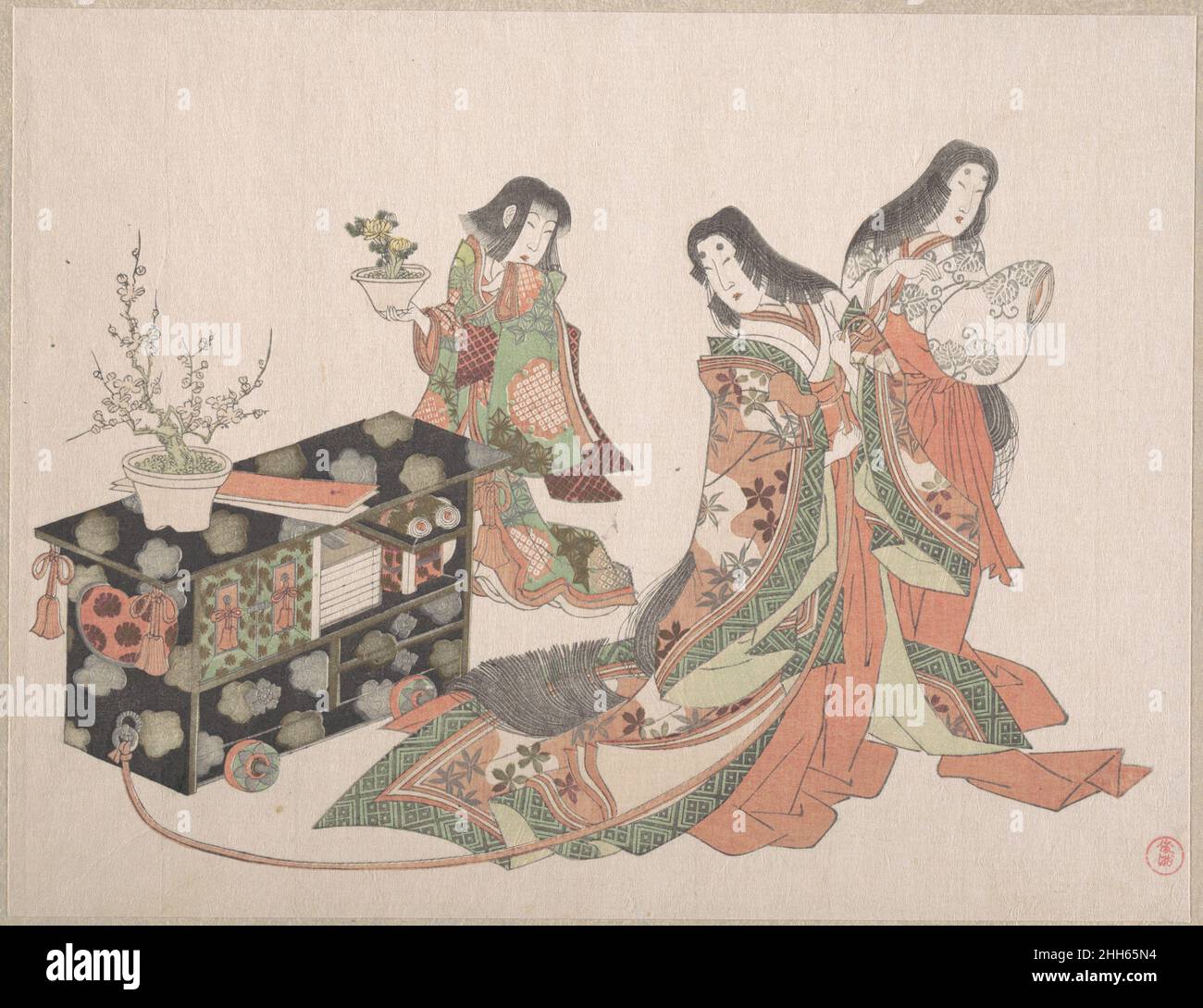 Court Ladies Dragging a Cabinet along the Floor 19th century Kubo ...