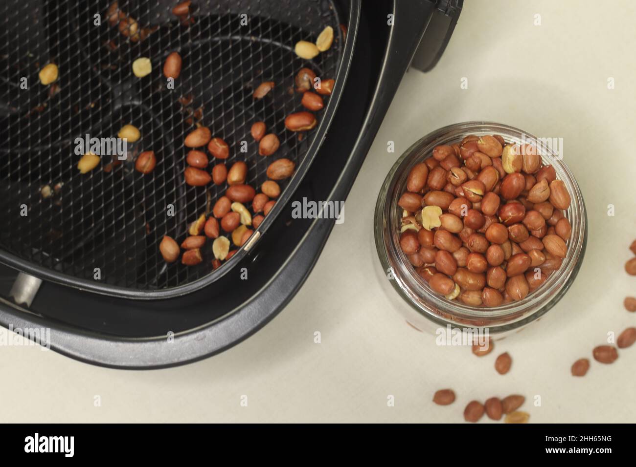 Roasted groundnuts. Peanuts roasted with air fryer. Air fried ...