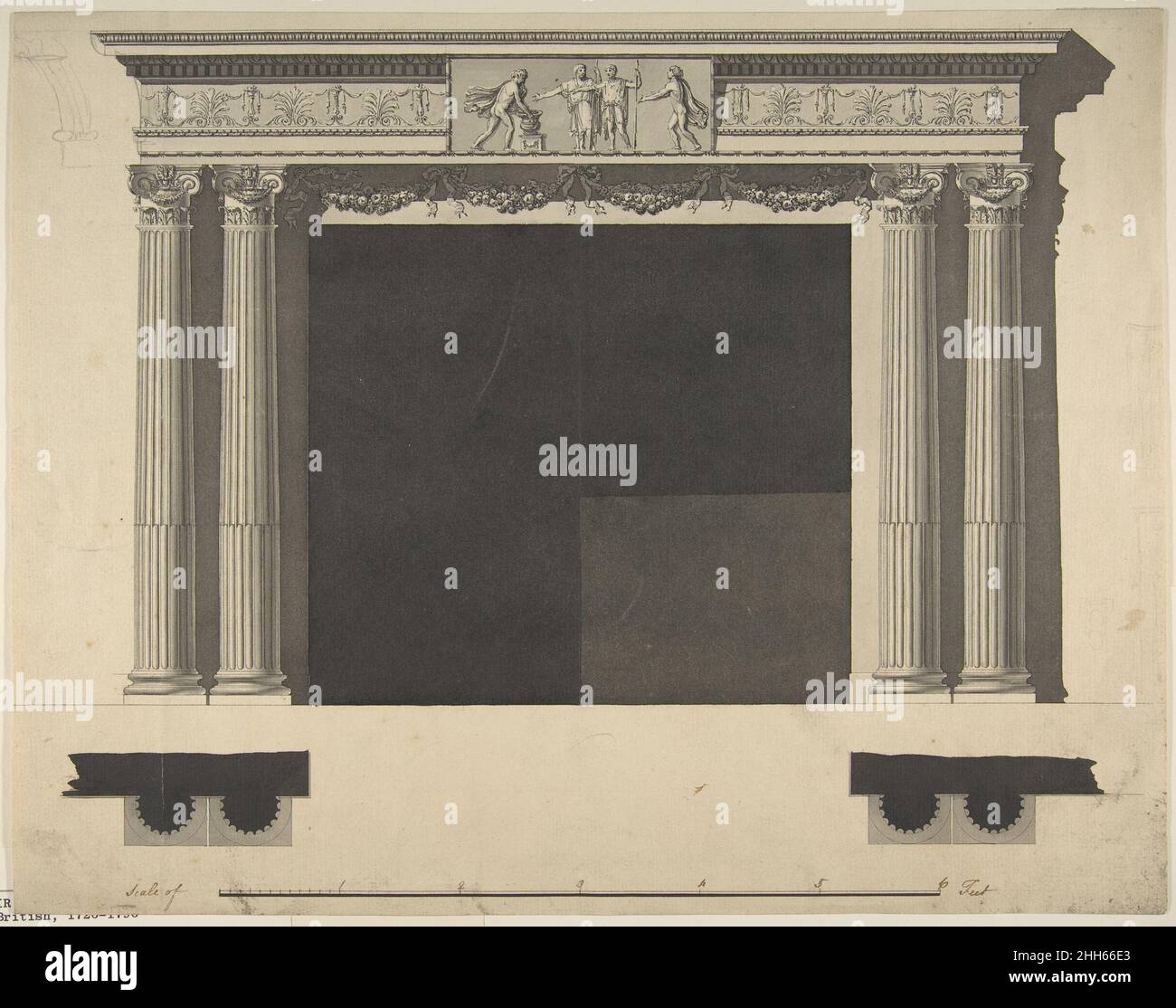 Design for a Chimneypiece with Ionic columns, a Frieze, and Cornice ...