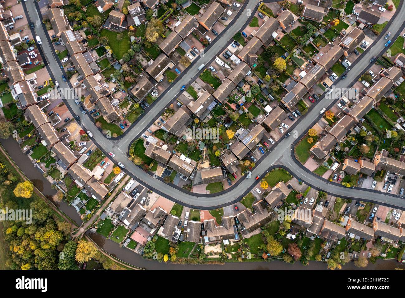 UK, England, Whittington, Aerial view of riverside town Stock Photo - Alamy