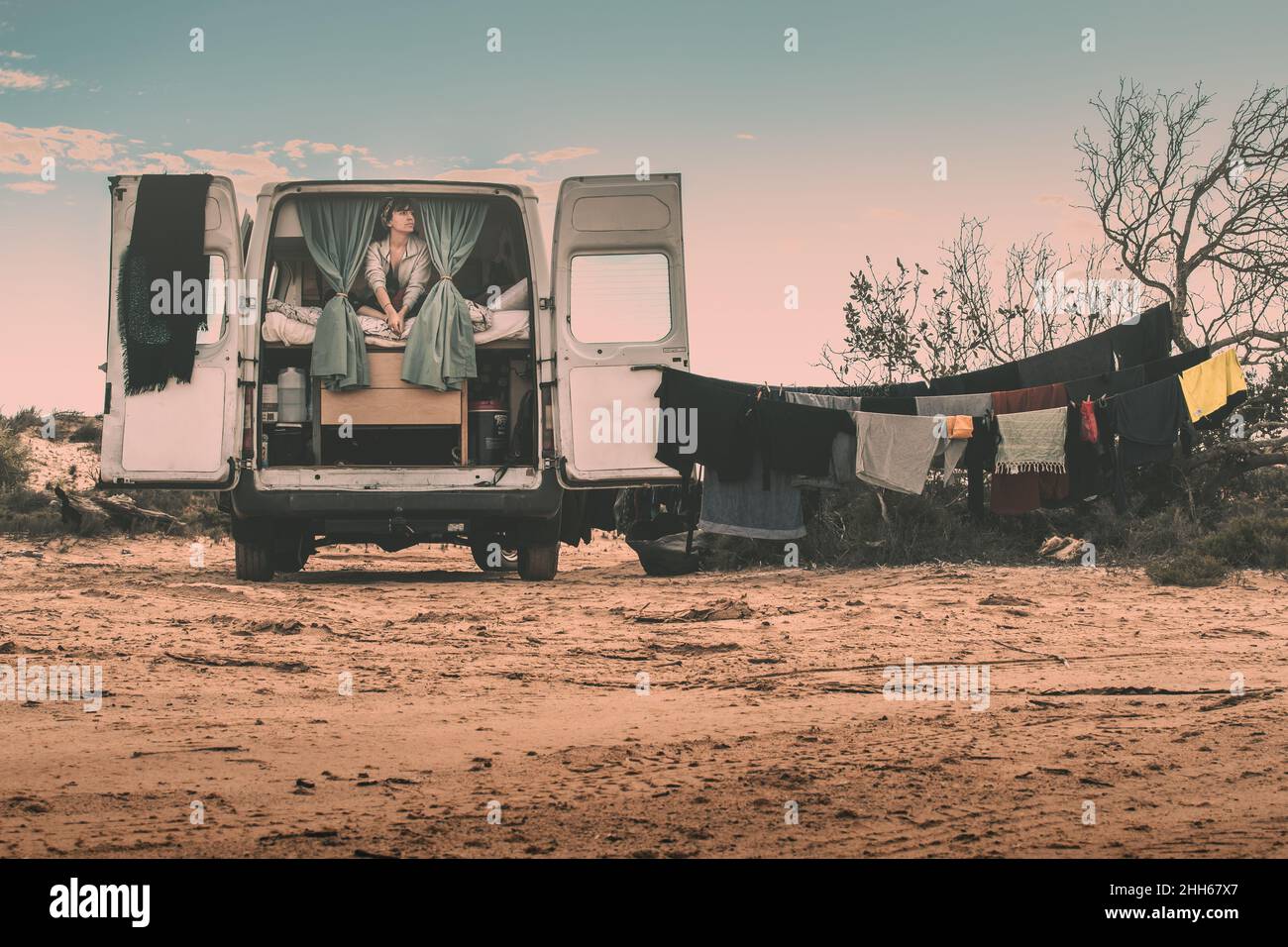 Road trip laundry day in vanlife Stock Photo - Alamy