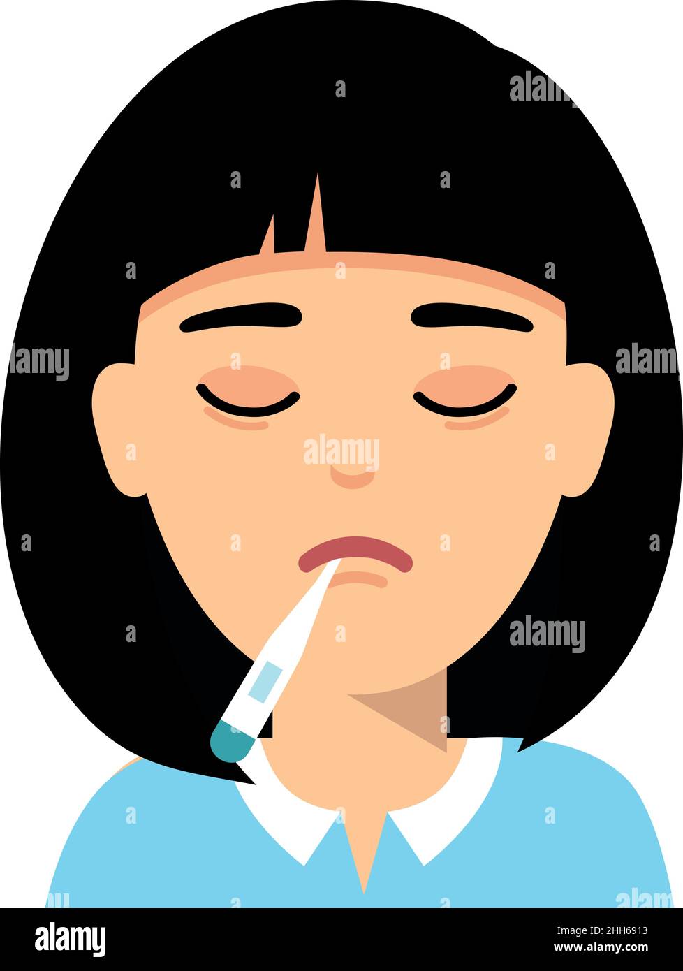Vector Illustration of a Sick Woman with a Thermometer Stock Vector ...