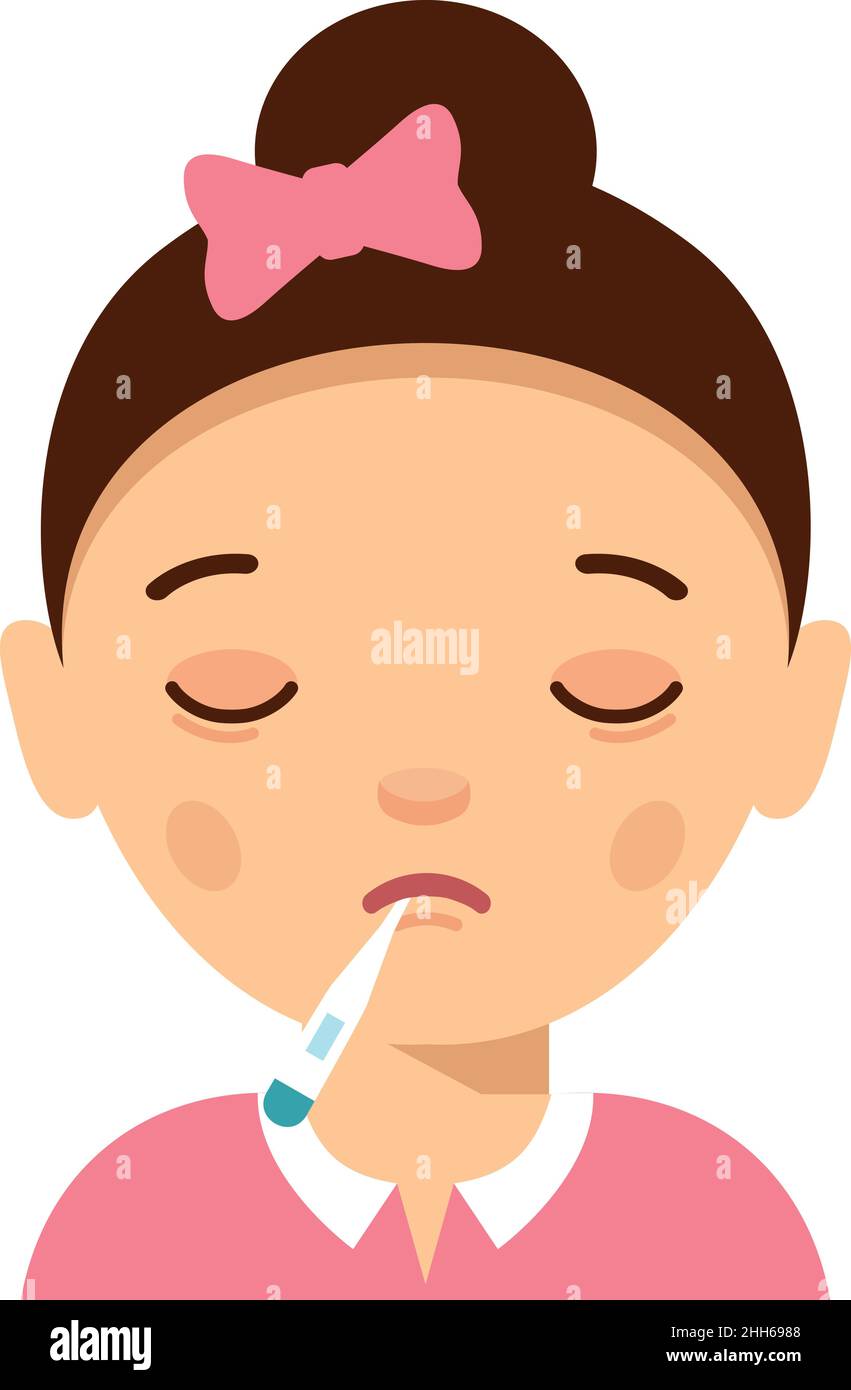 Vector Illustration of a Sick Woman with a Thermometer Stock Vector ...
