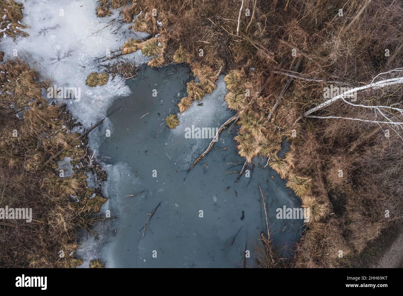 Drone view of frozen river Stock Photo - Alamy