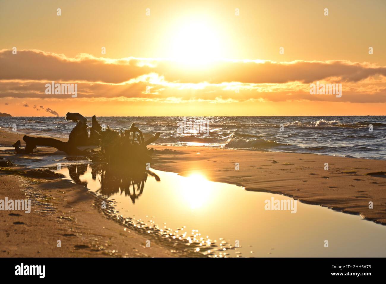 Sunset at the beach of Prerow Weststrand in Darss National Park ...