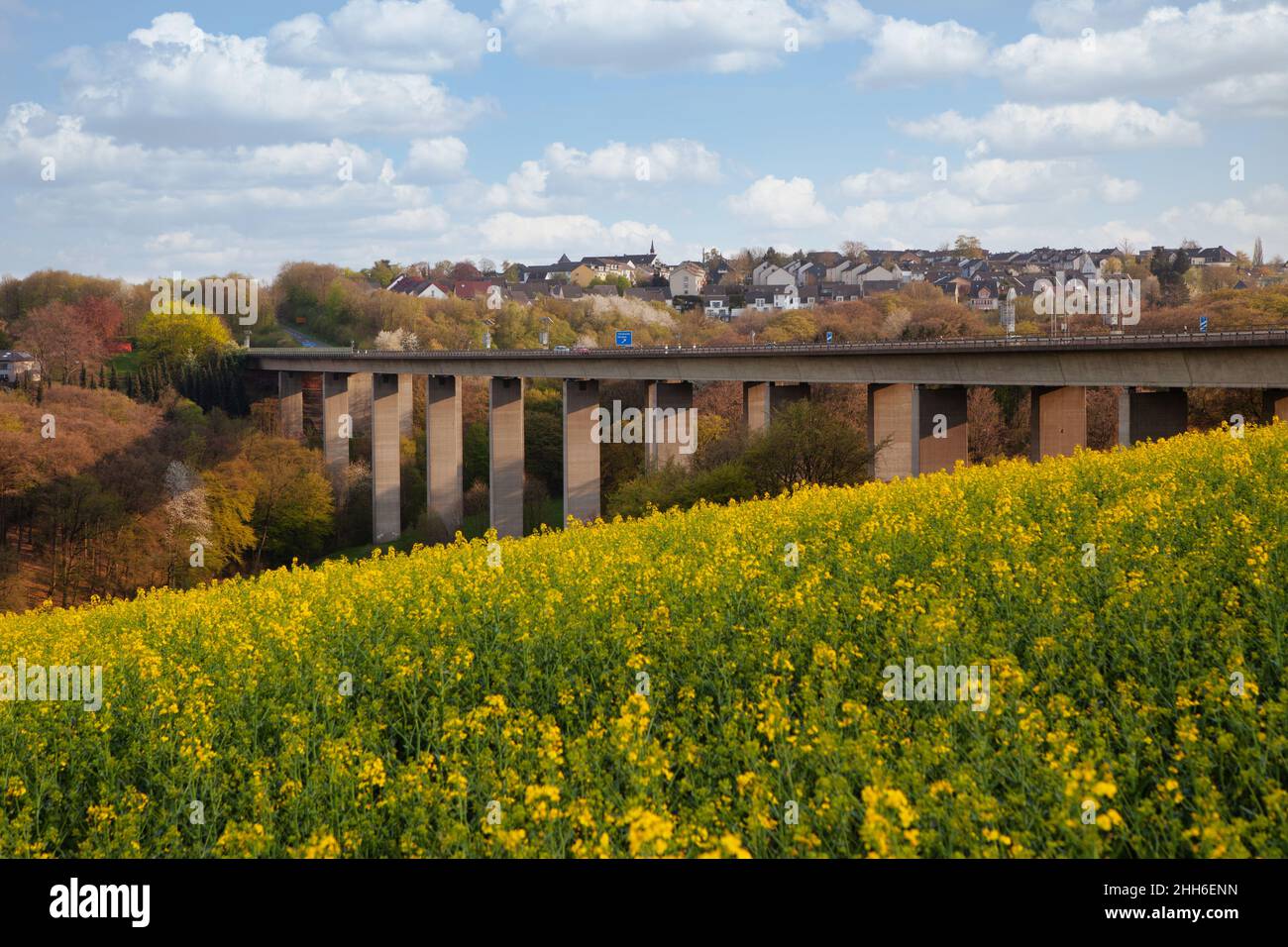 Modern highway bridge embedded in a landscape in springtime Stock Photo ...