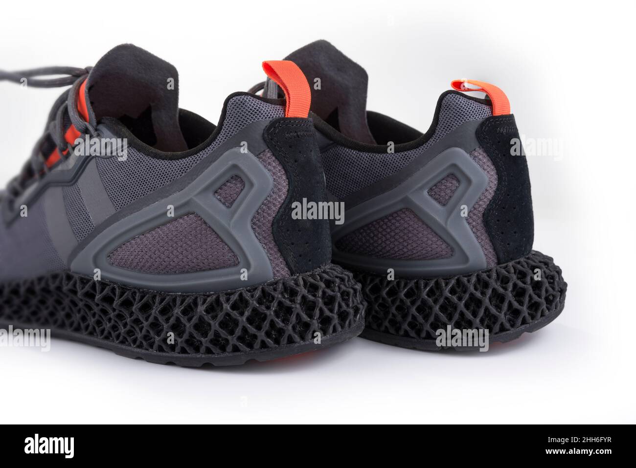 Closeup of modern train shoes. Sneakers on a white background Stock ...