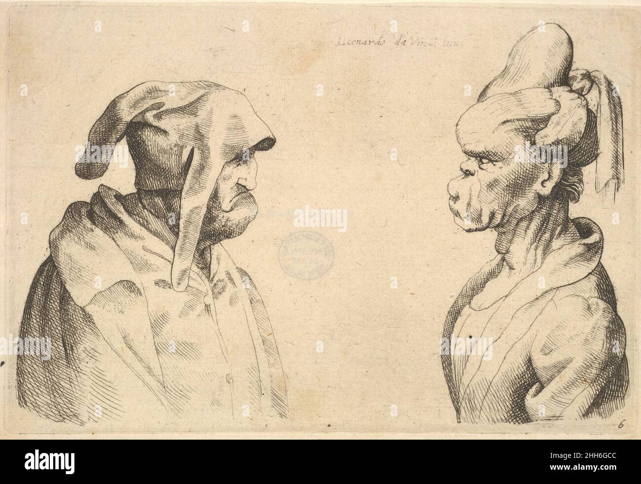 Two deformed heads facing each other 1645 Wenceslaus Hollar Bohemian ...