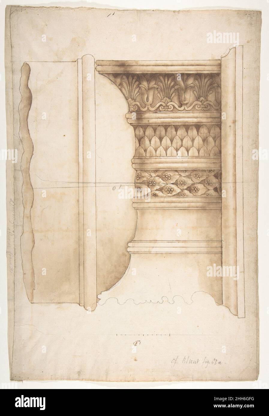 Unidentified, Ionic capital, elevation (recto) blank (verso) early to mid-16th century Drawn by ...