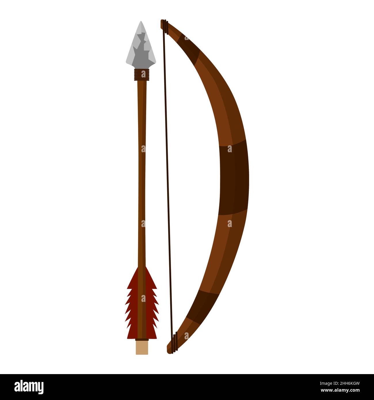 Weapons Of The Neanderthals Bow And Arrow Isolated On White Background Elements Hunting