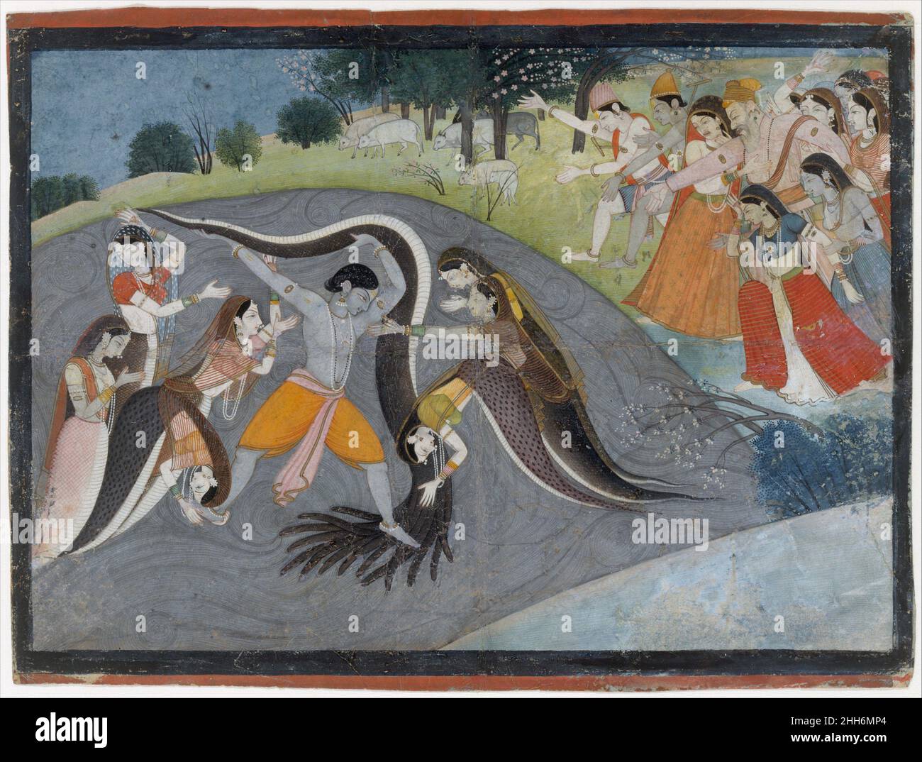 Krishna Subduing Kaliya, the Snake Demon: Folio from a Bhagavata Purana ...