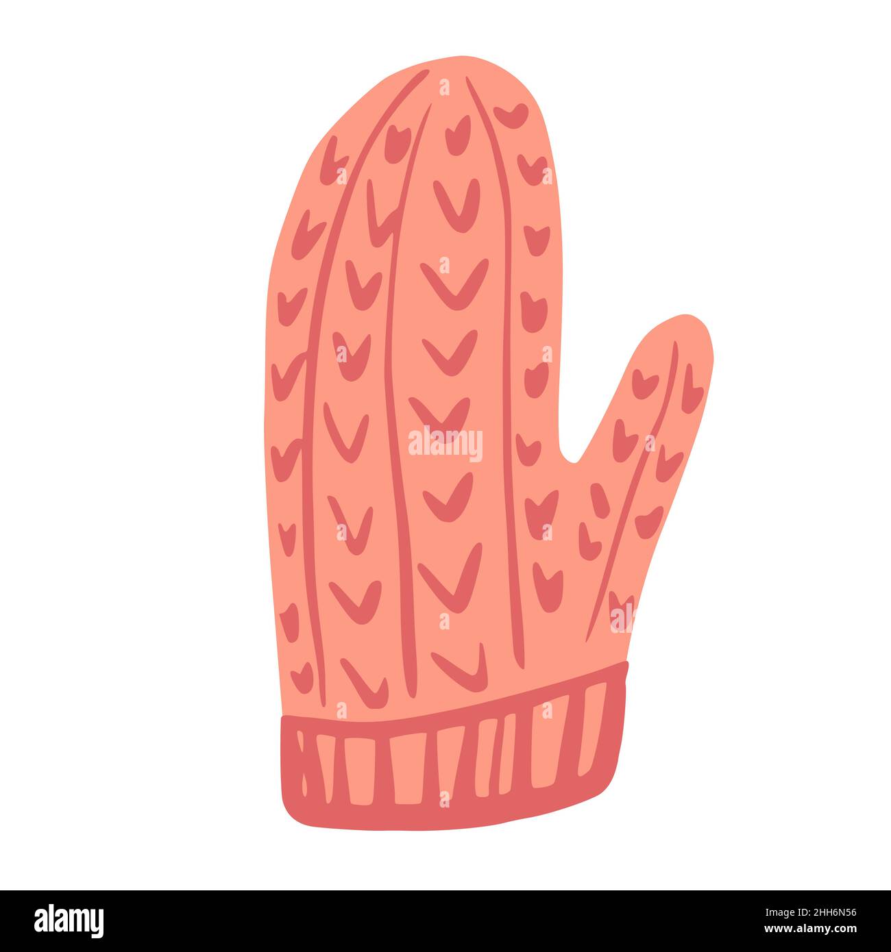 Mitten from wool isolated on white background. Pink mitten sketch hand ...