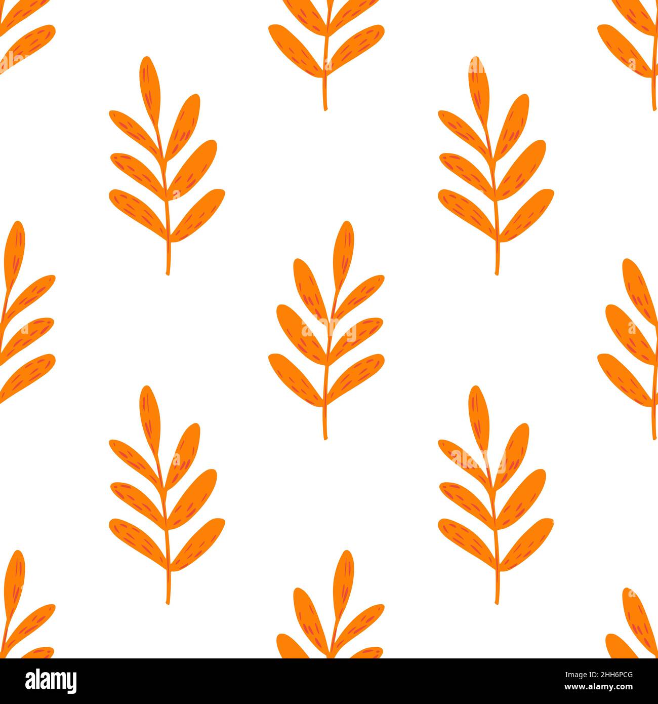 Seamless isolated pattern with bright orange branches elements. White background. Flat vector ...