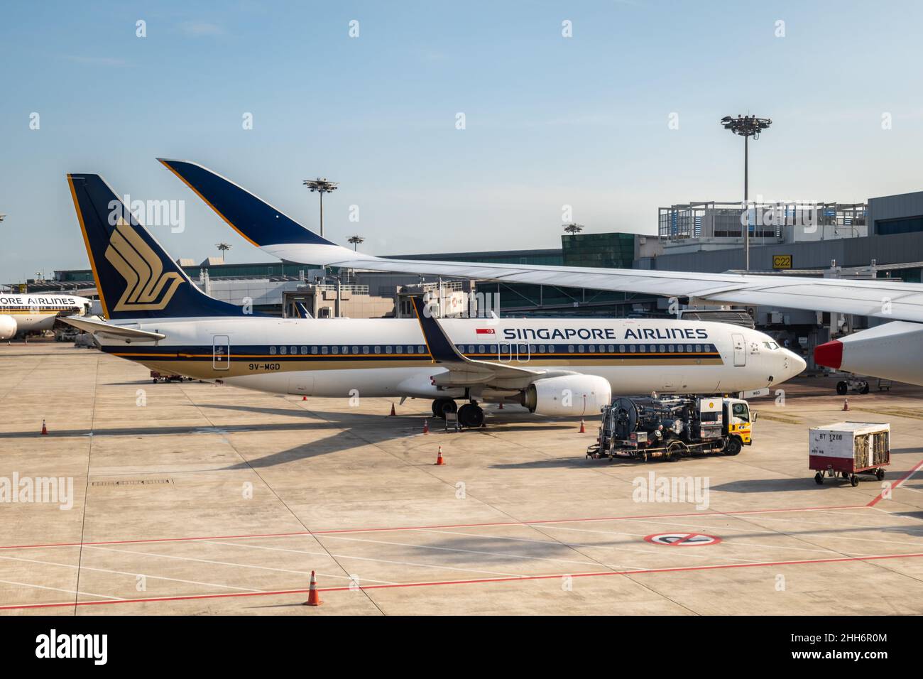 Singapore - January 2022: Singapore Airlines aircraft on the runway of ...