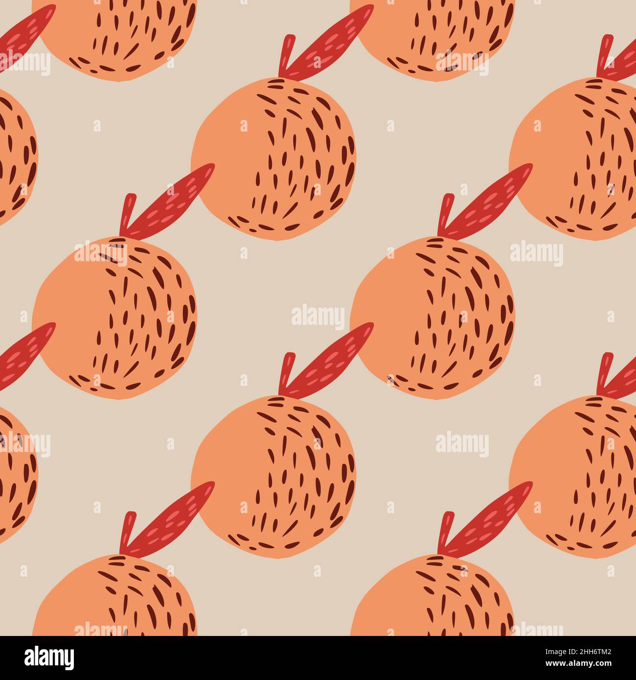 Orange apples seamless garden fruits pattern. Doodle simple shapes on ...