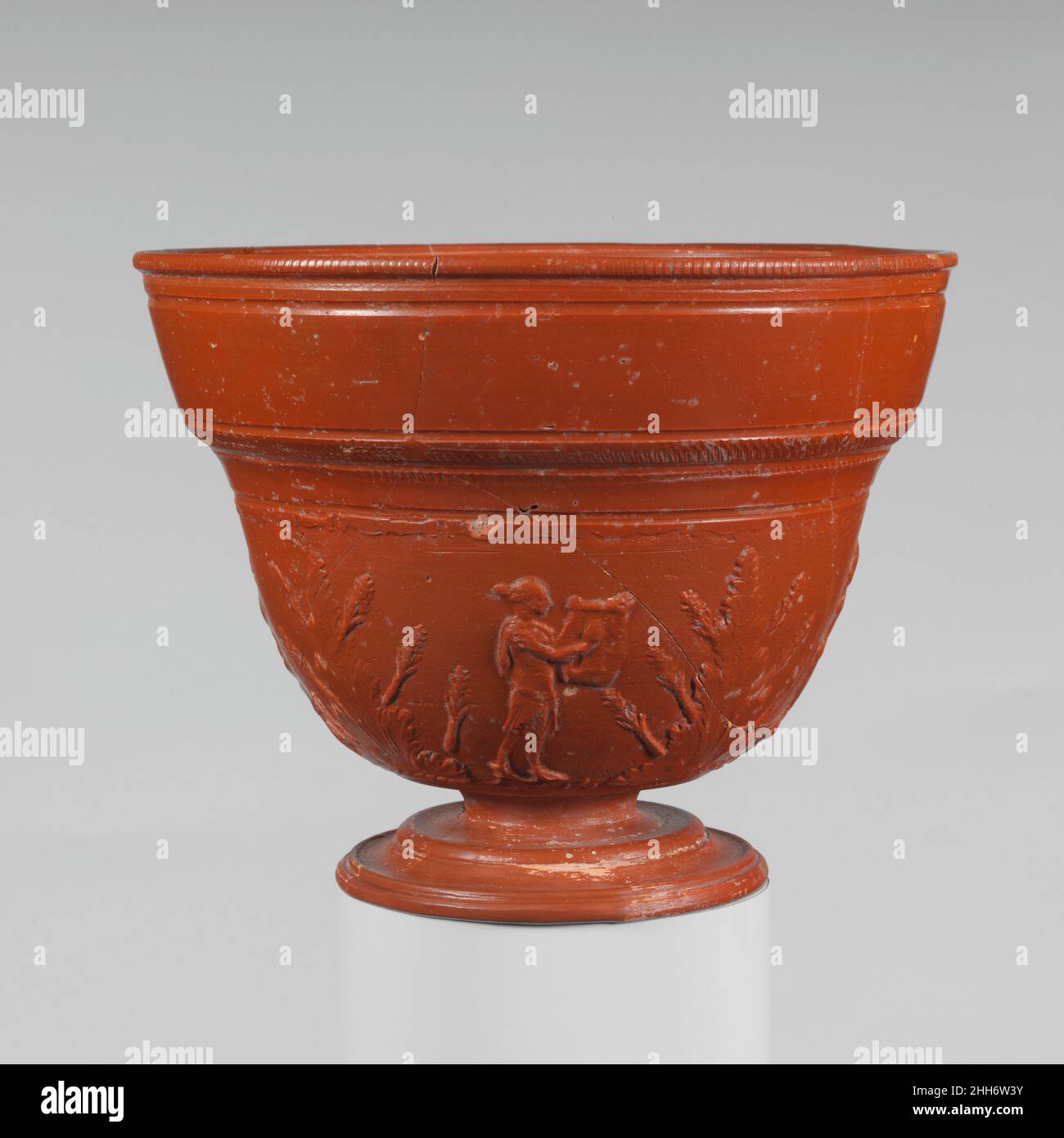 Terracotta bowl ca. A.D. 1–10 Roman Around exterior, in relief, Apollo ...