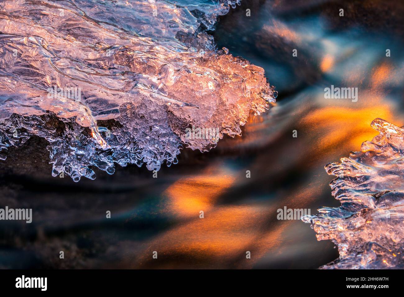 Ice on The river Kinder at Kinder Downfall in the Peak District Stock ...