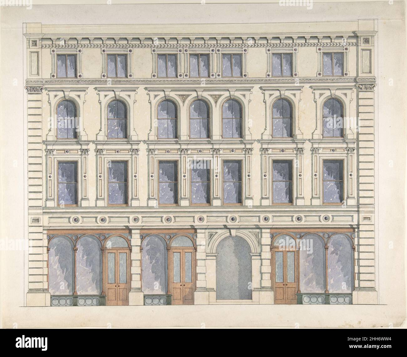 Design for a City Building with Three Shops on the Ground Floor 19th ...