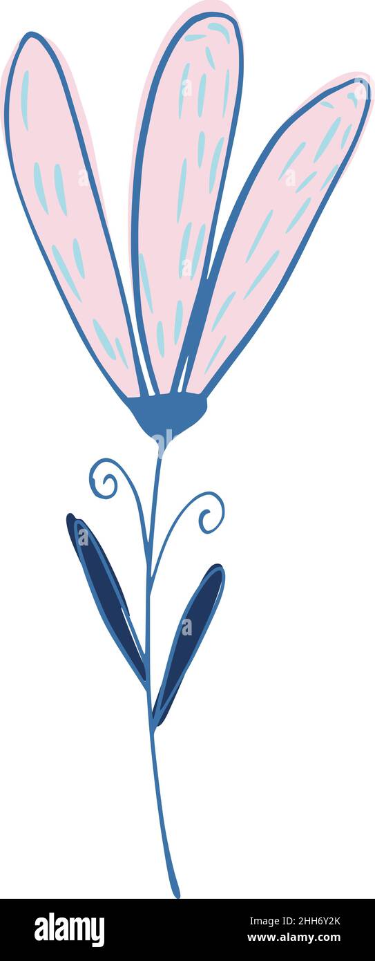 Flower isolated on white background. Abstract botanical sketch blue and ...
