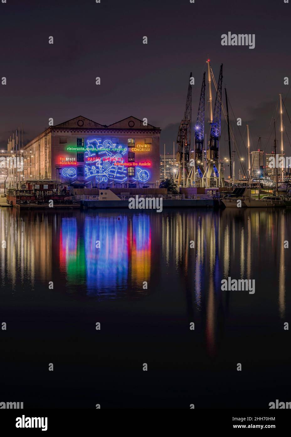 the beautiful Genoa with a view of the Old Port in the evening, magic ...