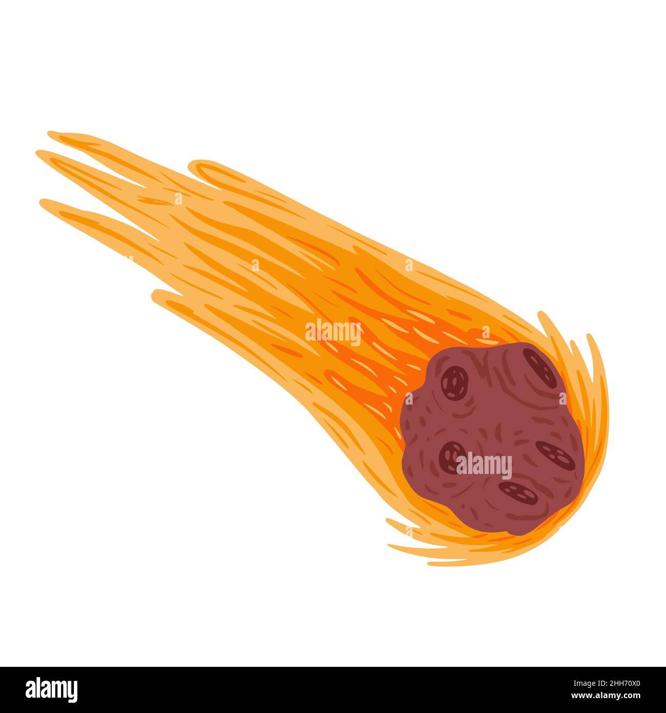 Comet isolated on white background. Meteor with tail yellow color in ...