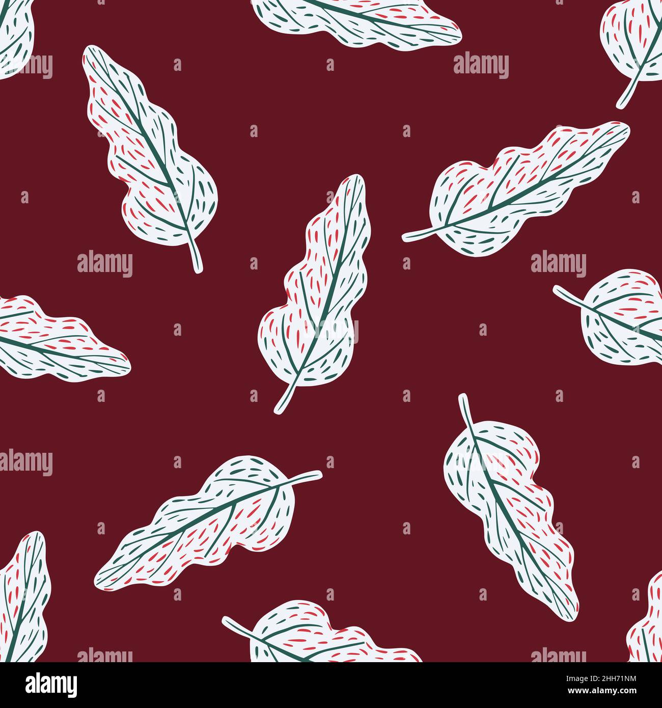 Simple random white tree shapes seamless pattern. Maroon dark ...