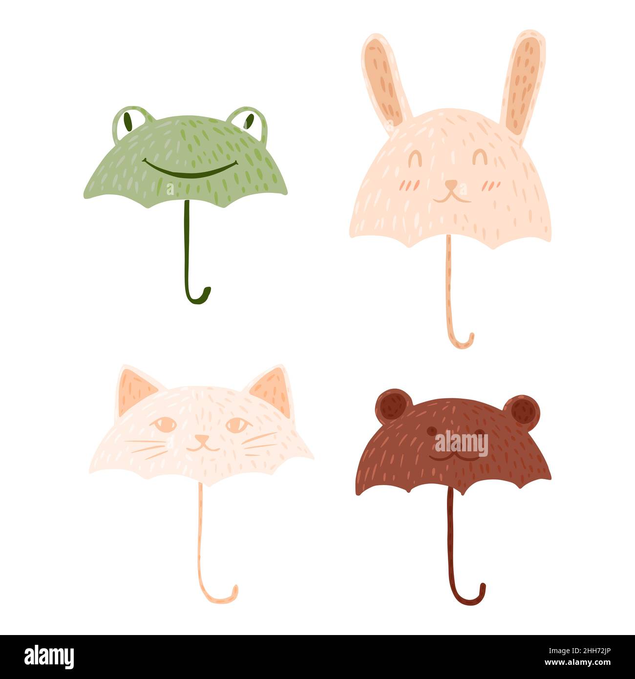 Set umbrellas animal on white background. Abstract umbrella frog, hare ...