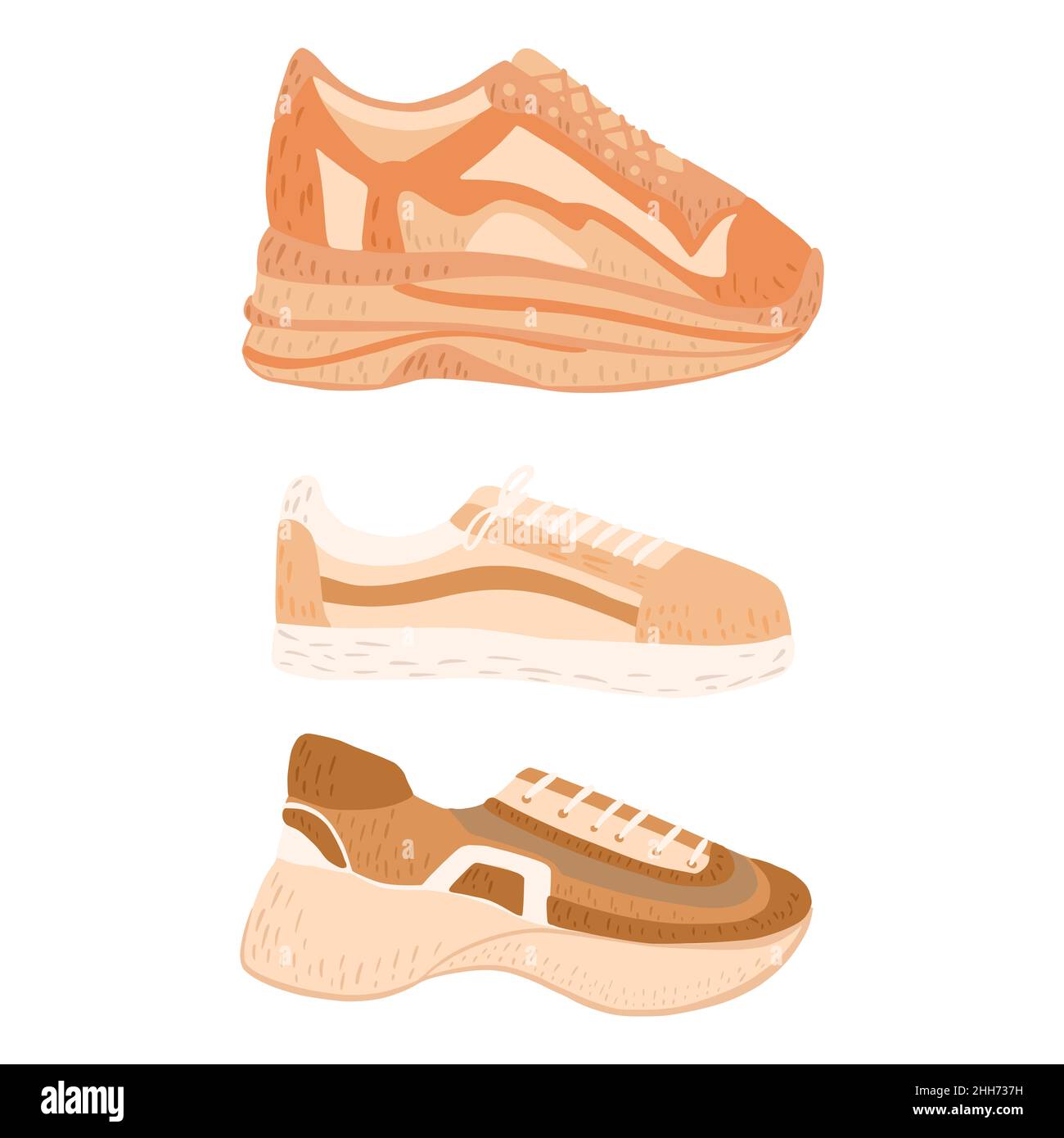 Set sneakers on white background. Abstract drawing shoes in doodle ...