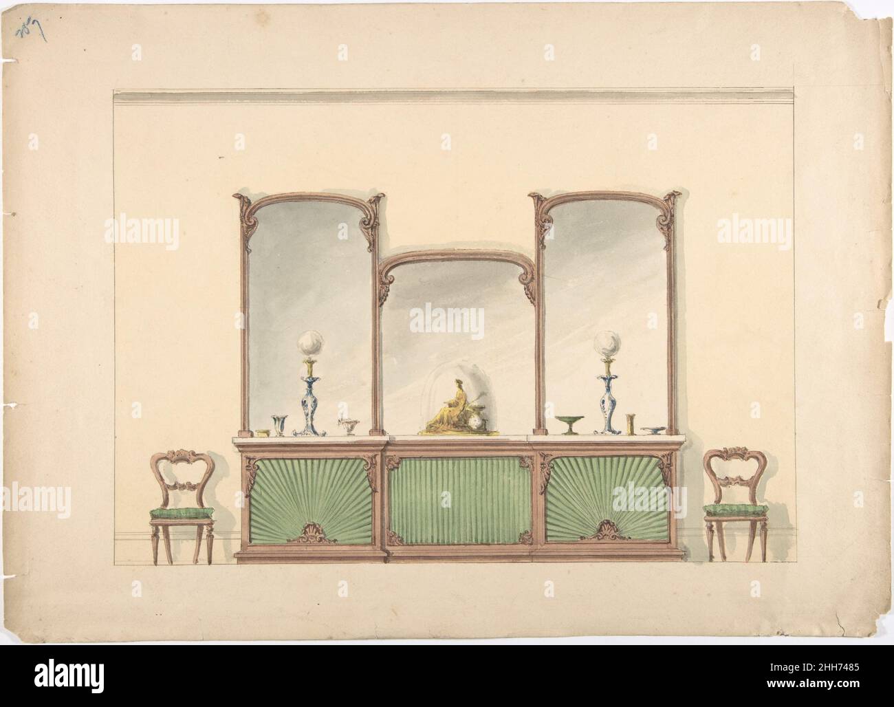 Design for a Mirrored Three Sectioned Marble-topped Cabinet and Two ...