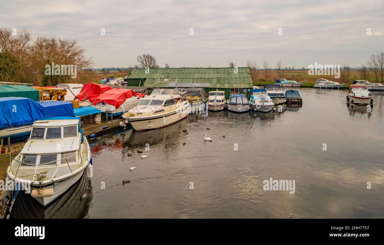 Ludham, Norfolk, UK – January 2022. Ludham Bridge Boatyard and ...
