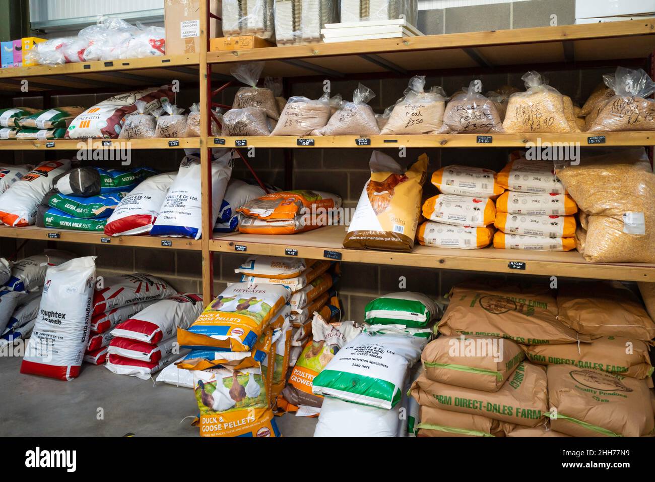 A display of dry feed stocks for farm and domestic animls and poultry ...