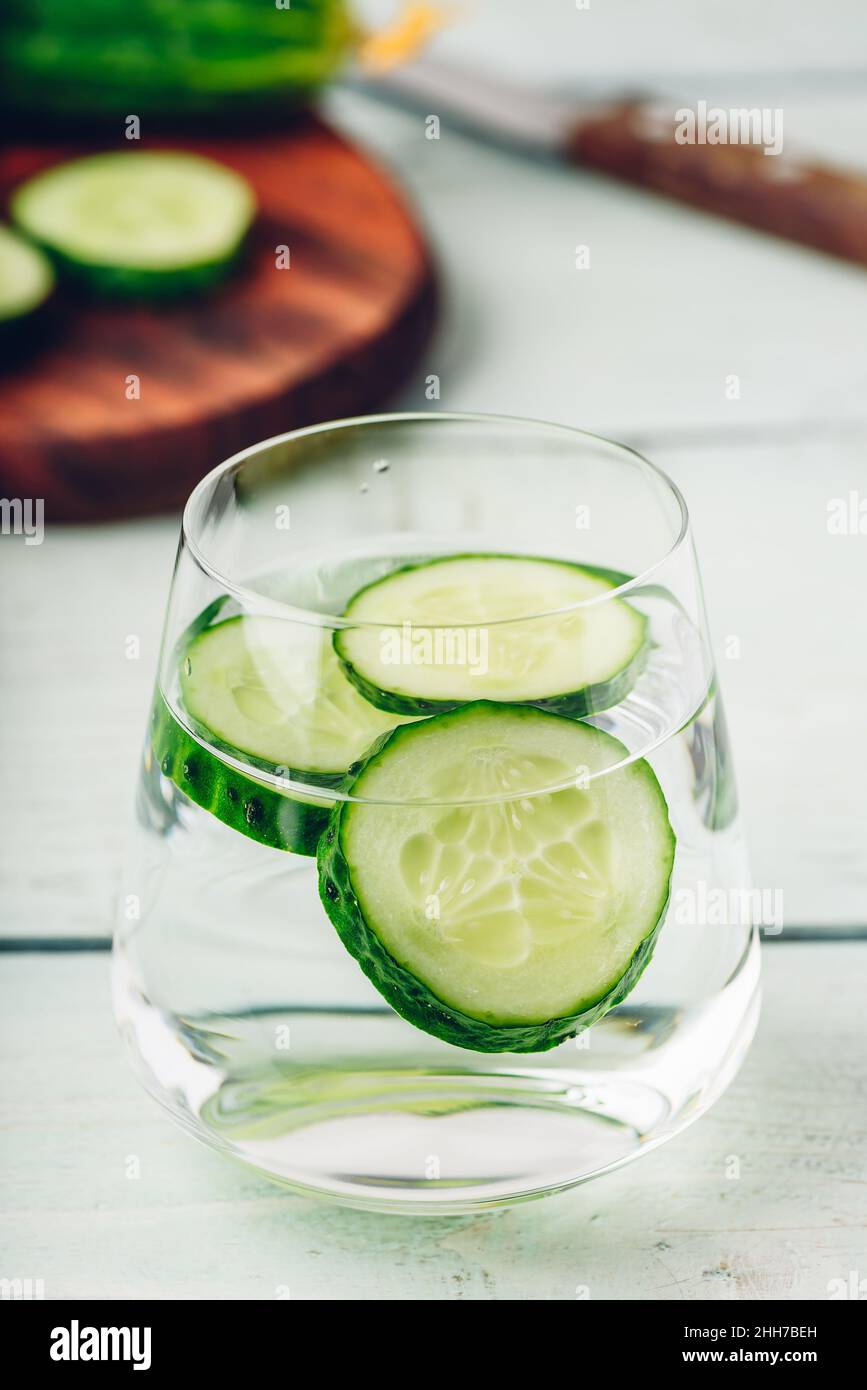Water infused with sliced cucumber in a drinking glass Stock Photo - Alamy