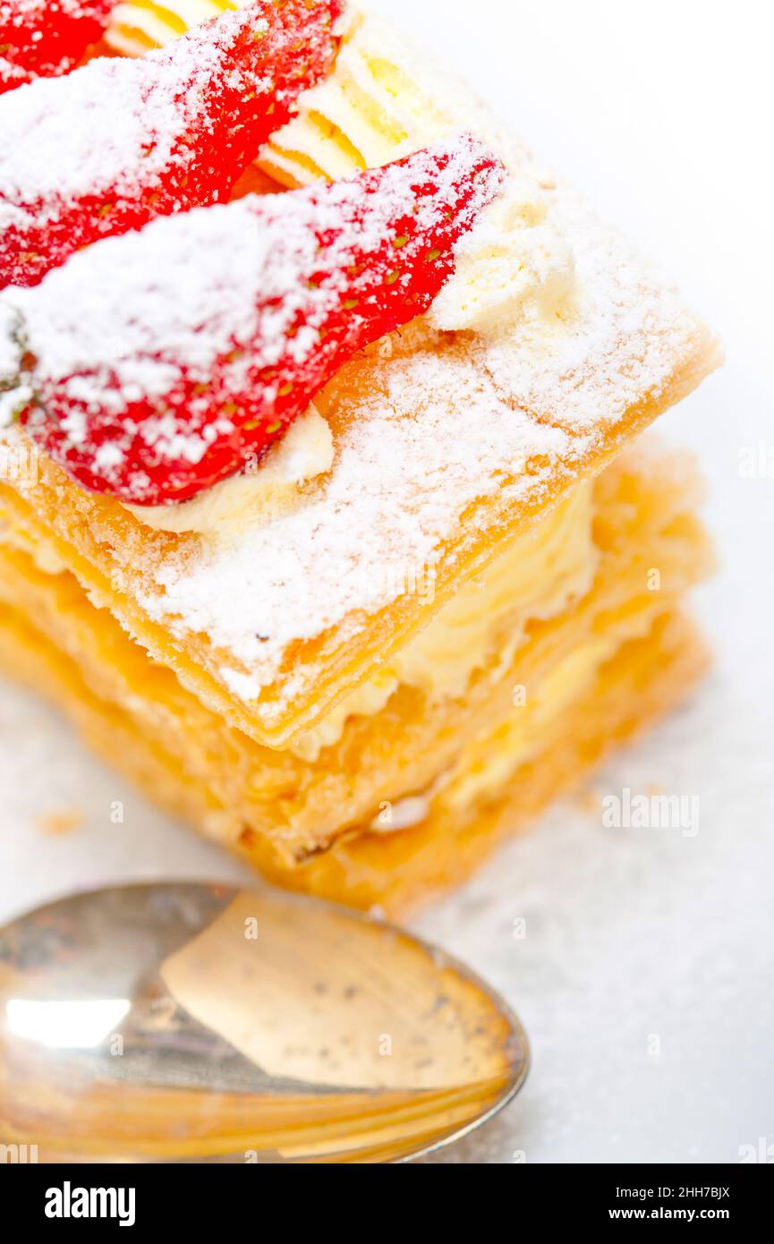 fresh baked napoleon strawberry and cream cake dessert Stock Photo - Alamy