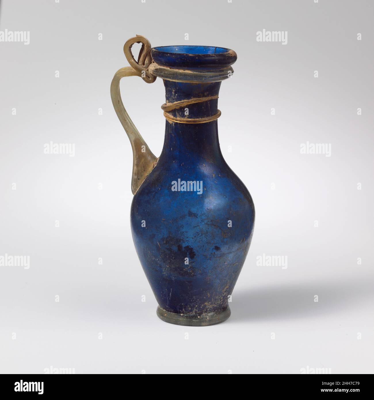 Glass jug 3rd–4th century A.D. Roman, Rhenish Translucent deep cobalt ...