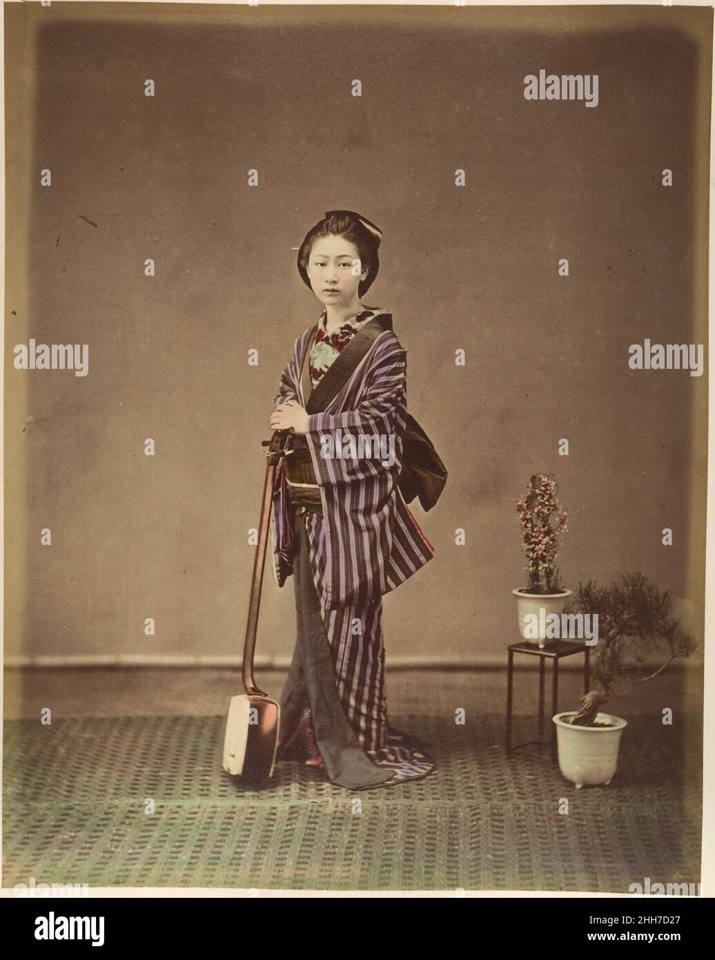 [Japanese Woman in Traditional Dress Posing with Instrument] 1870s ...
